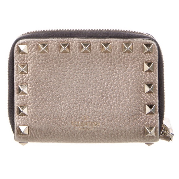 Valentino | Bags | Valentino Gold Leather And Studded Compact Zip ...